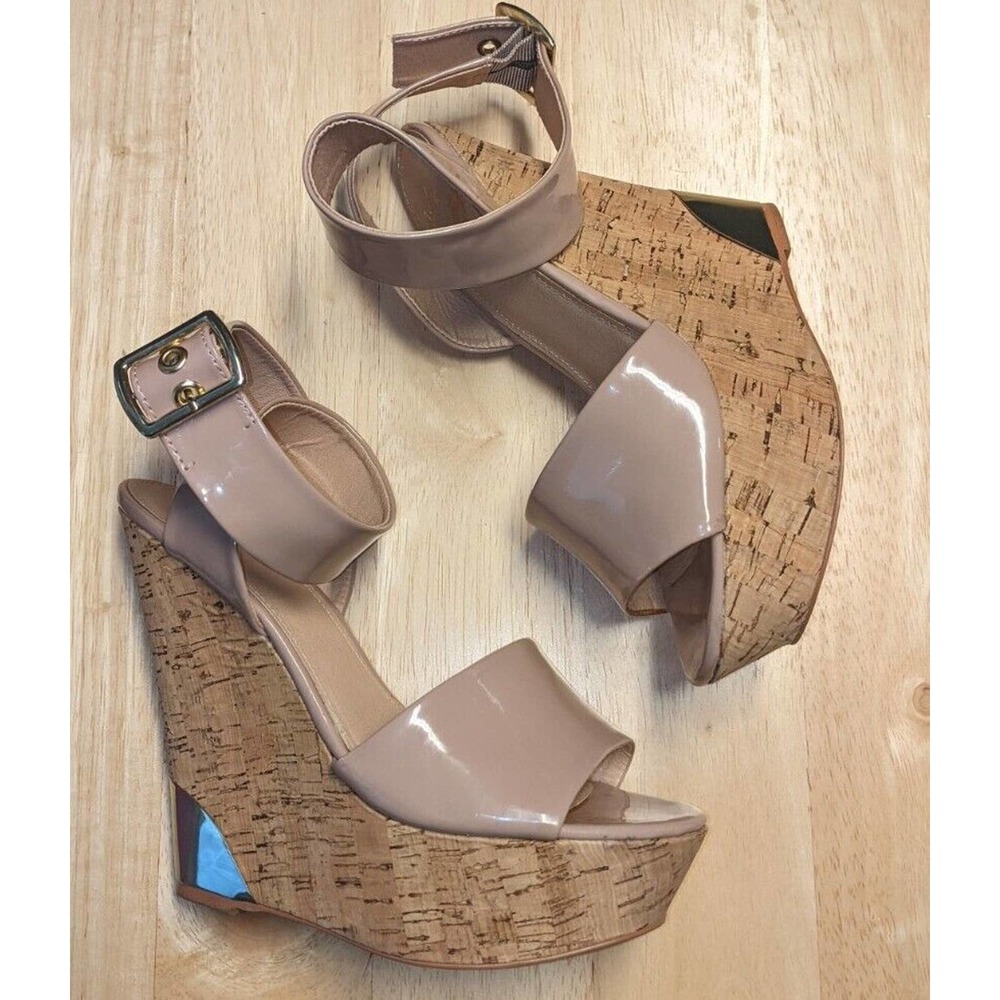 Colin Stuart Nude Patent Leather Platform Wedge - Gem